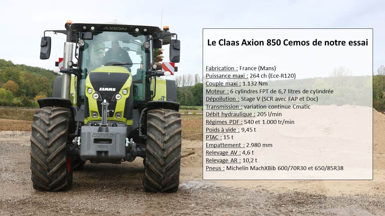 Essai du tracteur Claas Axion 850 Cemos CMatic Stage V - Entraid
